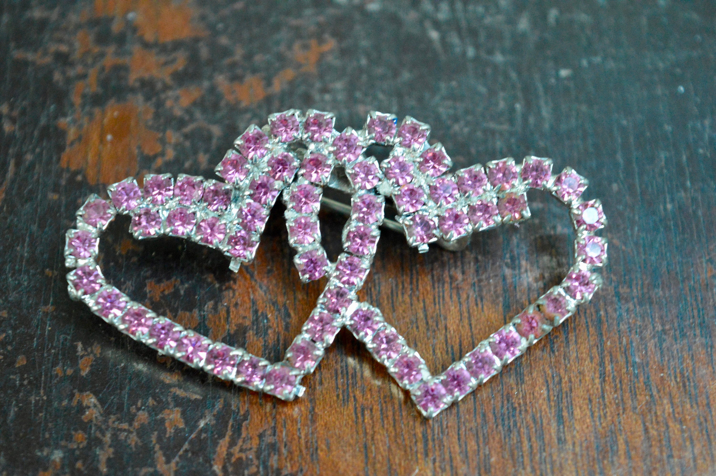 Vintage Brooch, Crystal Brooch, Heart Brooch, Love Brooch, Brooch ...