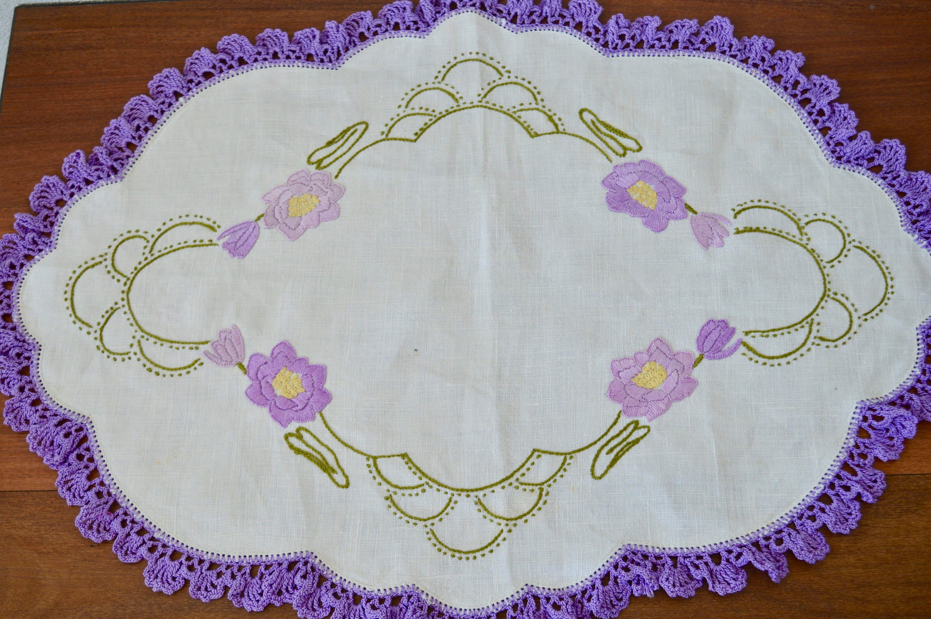 Vintage Linen, Vintage Tray Cloth, Crochet Linen, Crochet Tray Cloth ...