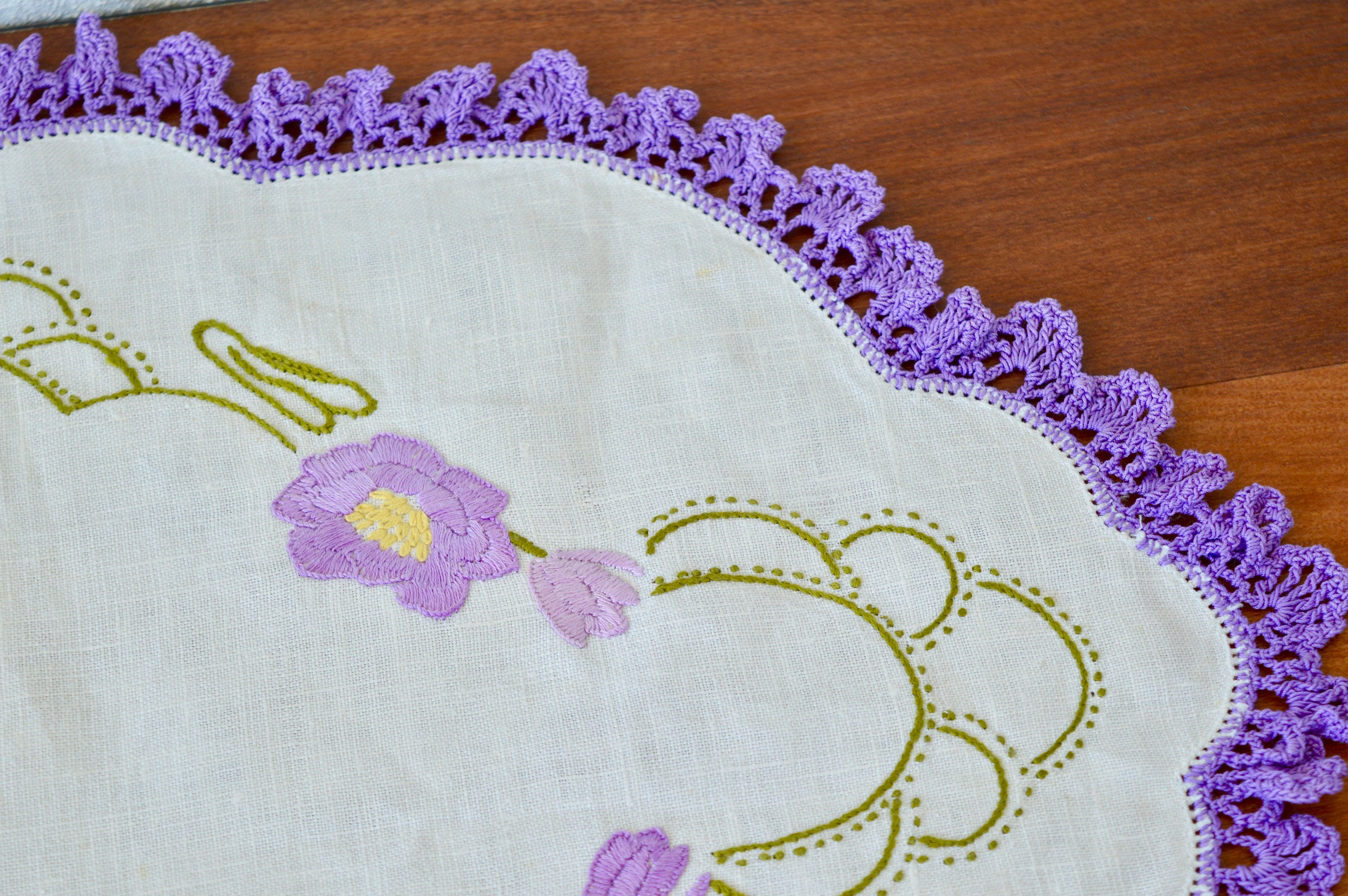 Vintage Linen, Vintage Tray Cloth, Crochet Linen, Crochet Tray Cloth ...