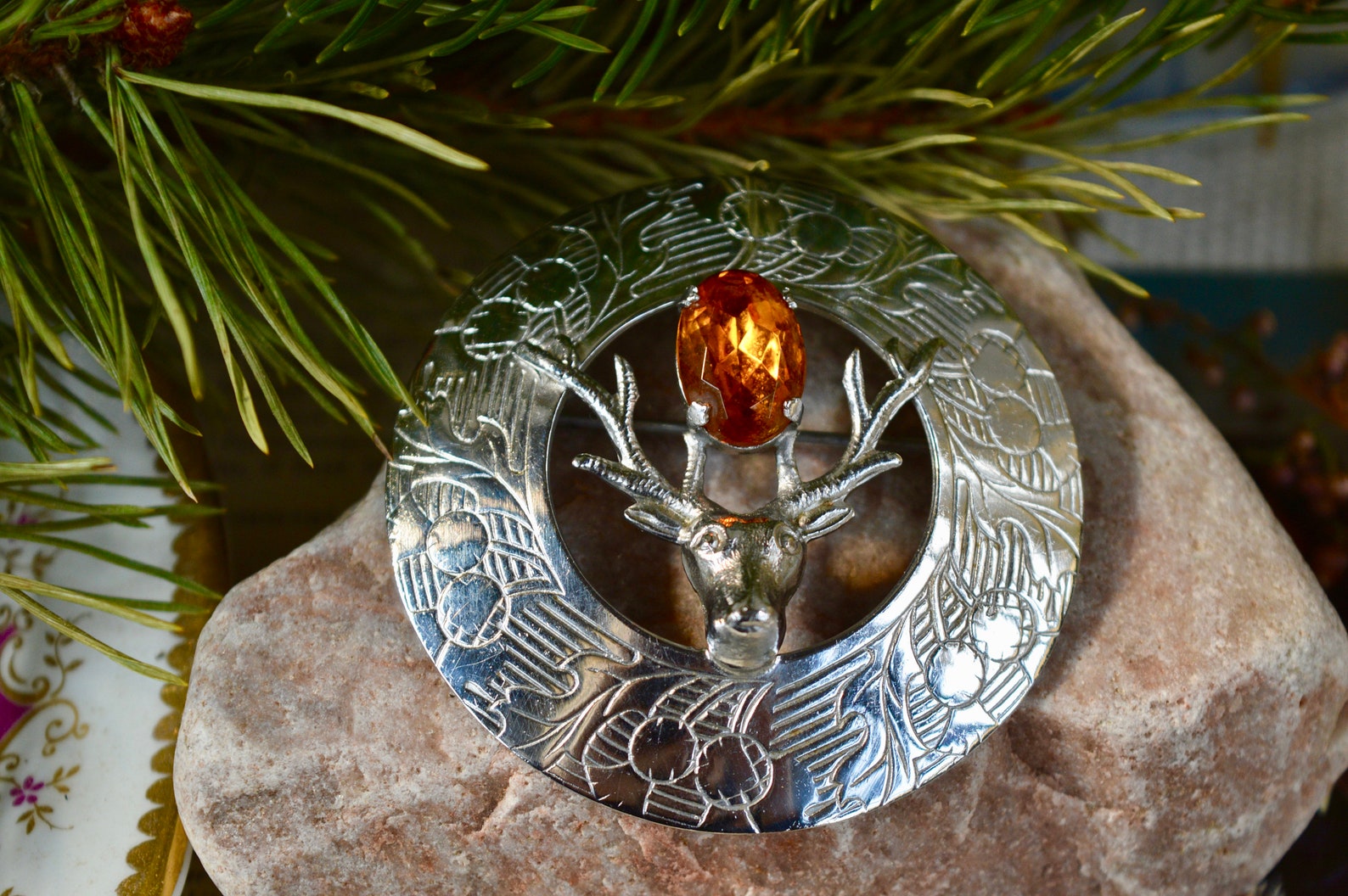 Mizpah Brooch, Stag Brooch, Thistle Brooch, Scottish Brooch, Celtic ...