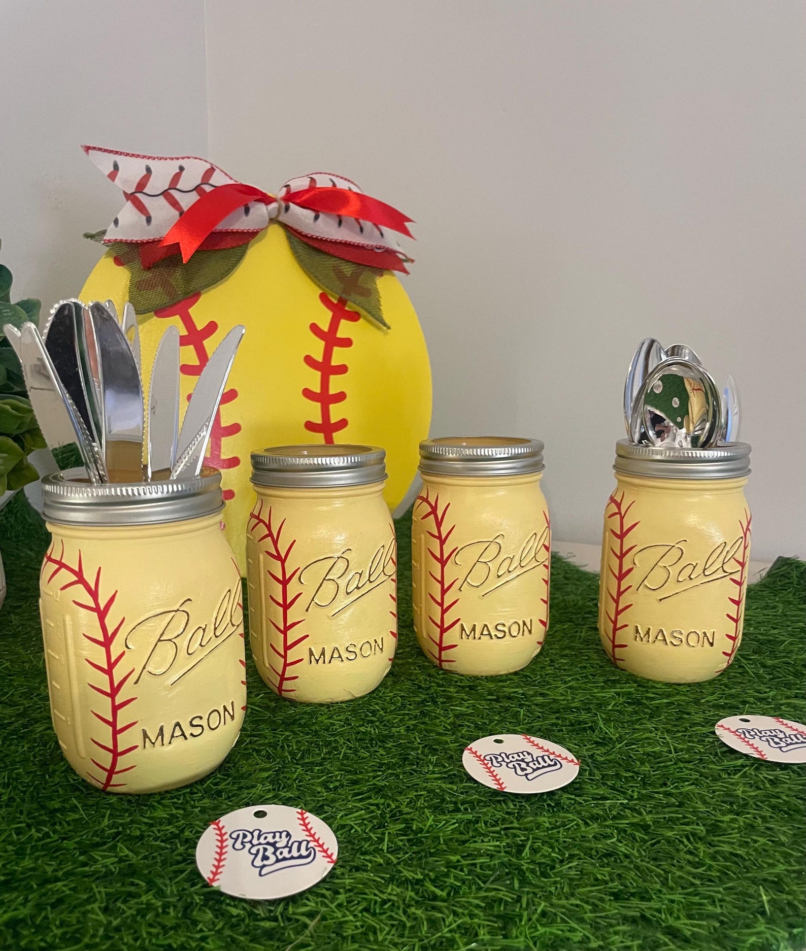 Softball Mason Jar Set: Hand Painted Party Centerpieces - Etsy