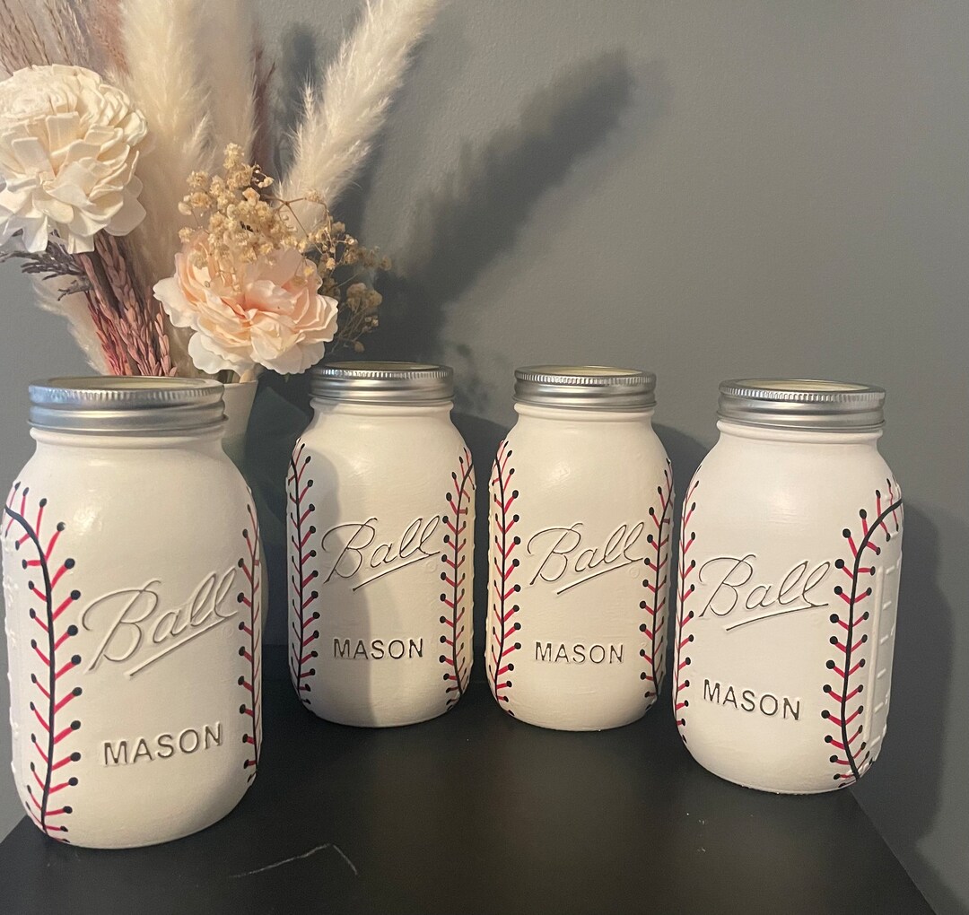 Baseball Mason Jar Set, Baseball Centerpiece, Baseball Jar Set ...