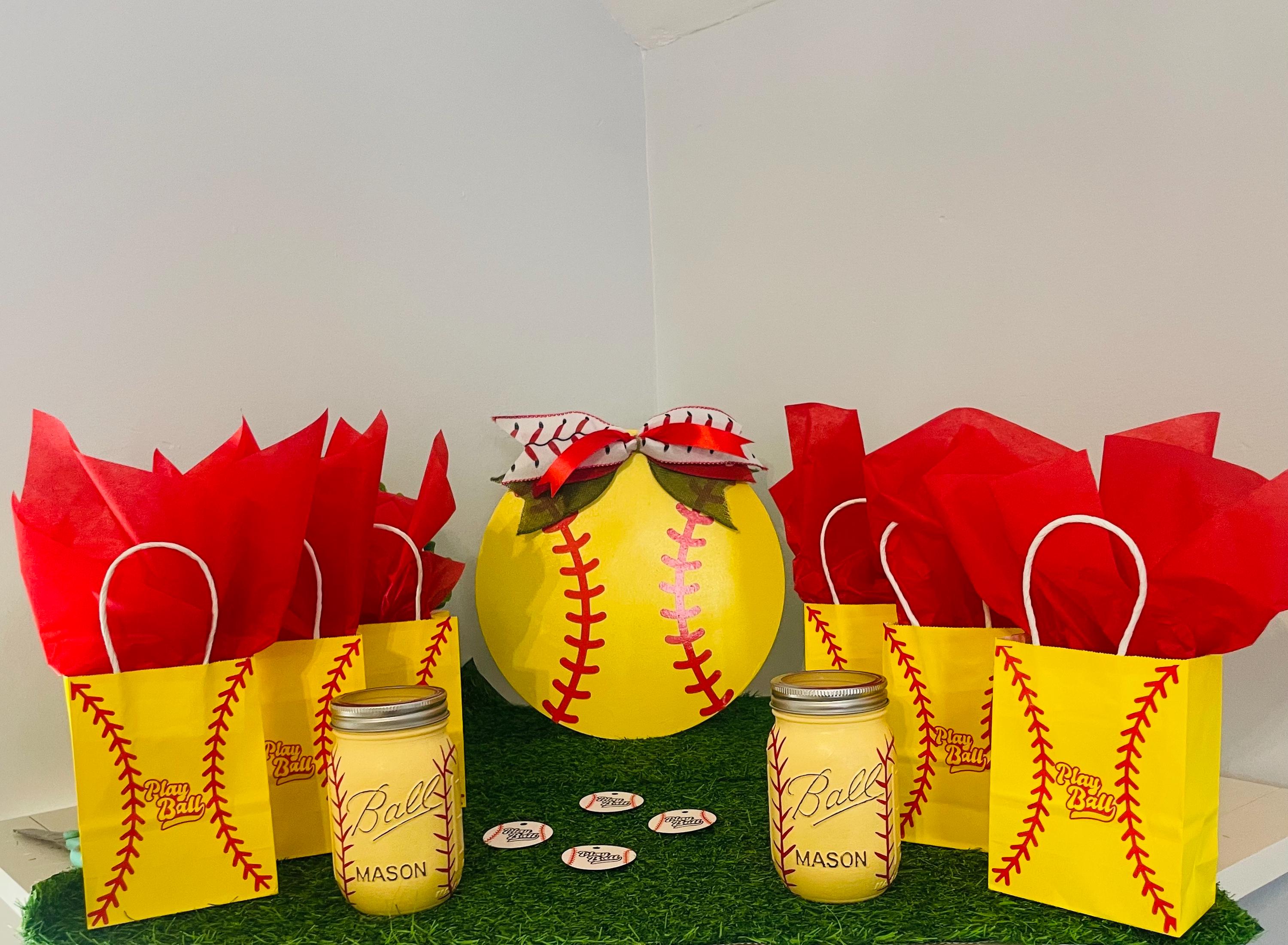 Hand Painted Softball Mason Jars: Party Decor Caddy, Set of 3 - Etsy