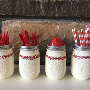 Bathroom Baseball Mason Jar Set, Baseball Utensil Holder, , Baseball ...