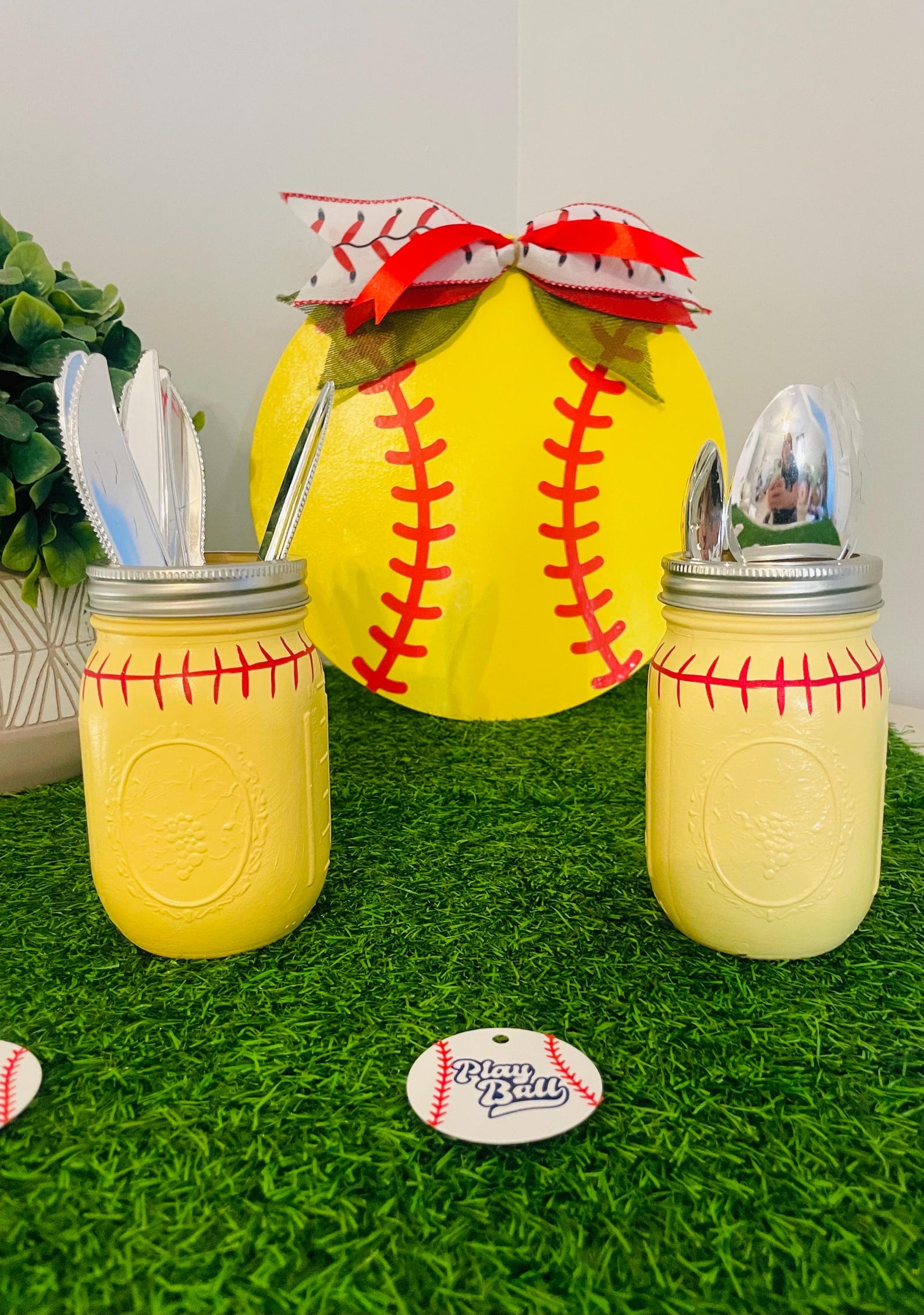 Hand Painted Softball Mason Jars: Party Decor Caddy, Set of 3 - Etsy