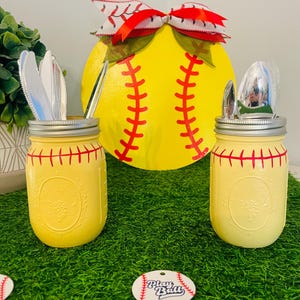 Hand Painted Softball Mason Jars: Party Decor Caddy, Set of 3 - Etsy