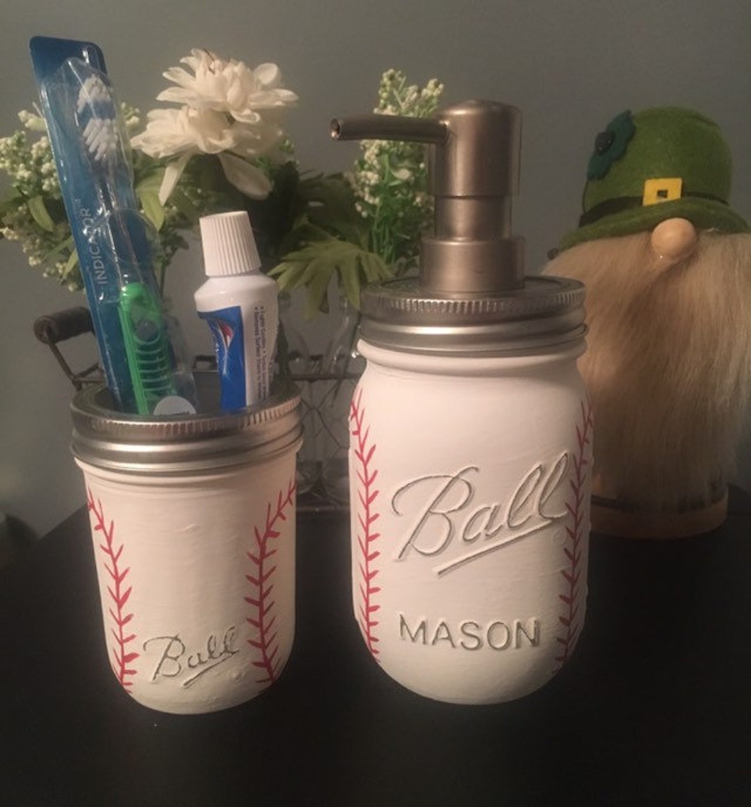 Basball Soap Dispenser Baseball Toothbrush Holder Rustic - Etsy