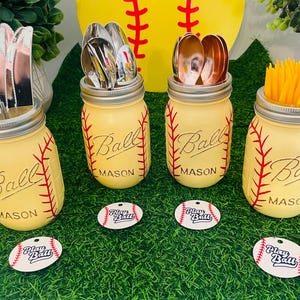 Softball Mason Jar Set: Hand Painted Party Centerpieces - Etsy