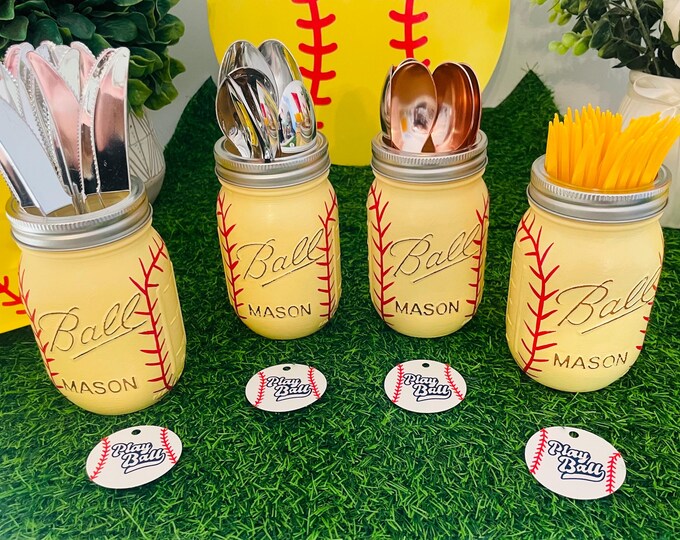 Softball Mason Jars - Sold Individually - Etsy