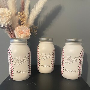 Bathroom Quart Size Baseball Mason Jar Set, Baseball Vase Holder ...