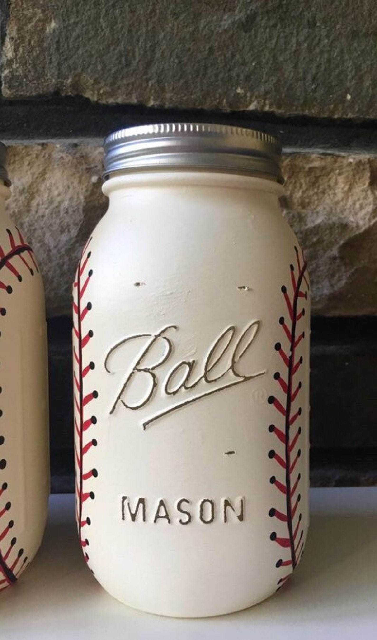 Bathroom Quart Size Baseball Mason Jar Set, Baseball Vase Holder ...