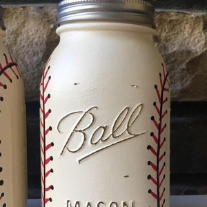 Bathroom Quart Size Baseball Mason Jar Set, Baseball Vase Holder ...