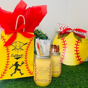 Softball Mason Jar Set: Hand Painted Party Centerpieces - Etsy
