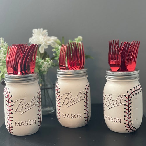 Baseball Mason Jar Set - Etsy