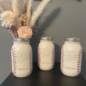 Bathroom Quart Size Baseball Mason Jar Set, Baseball Vase Holder ...