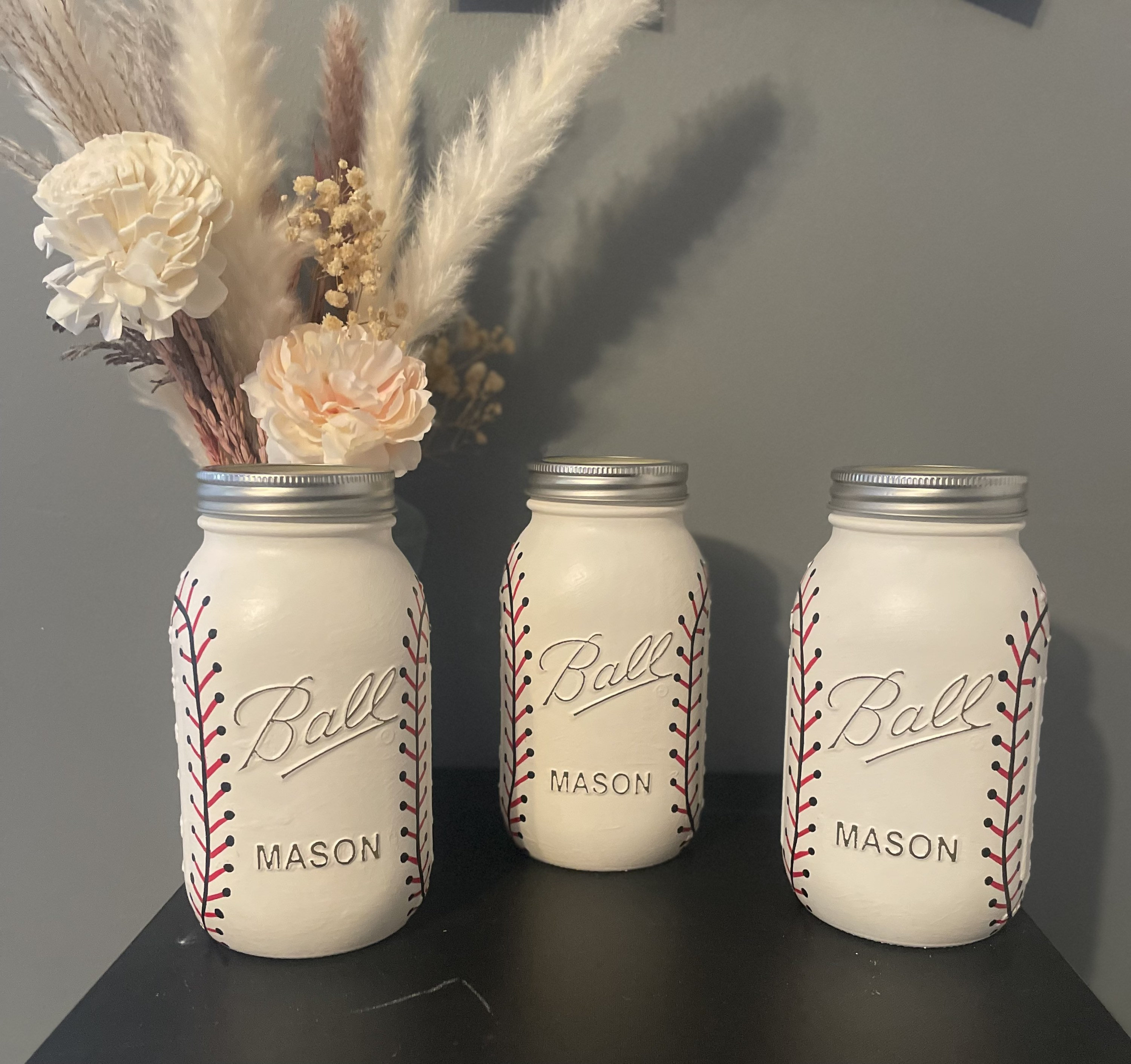 Baseball Mason Jar Set: Hand-painted Party Centerpieces - Etsy
