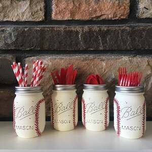 Bathroom Baseball Mason Jar Set, Baseball Utensil Holder, , Baseball ...
