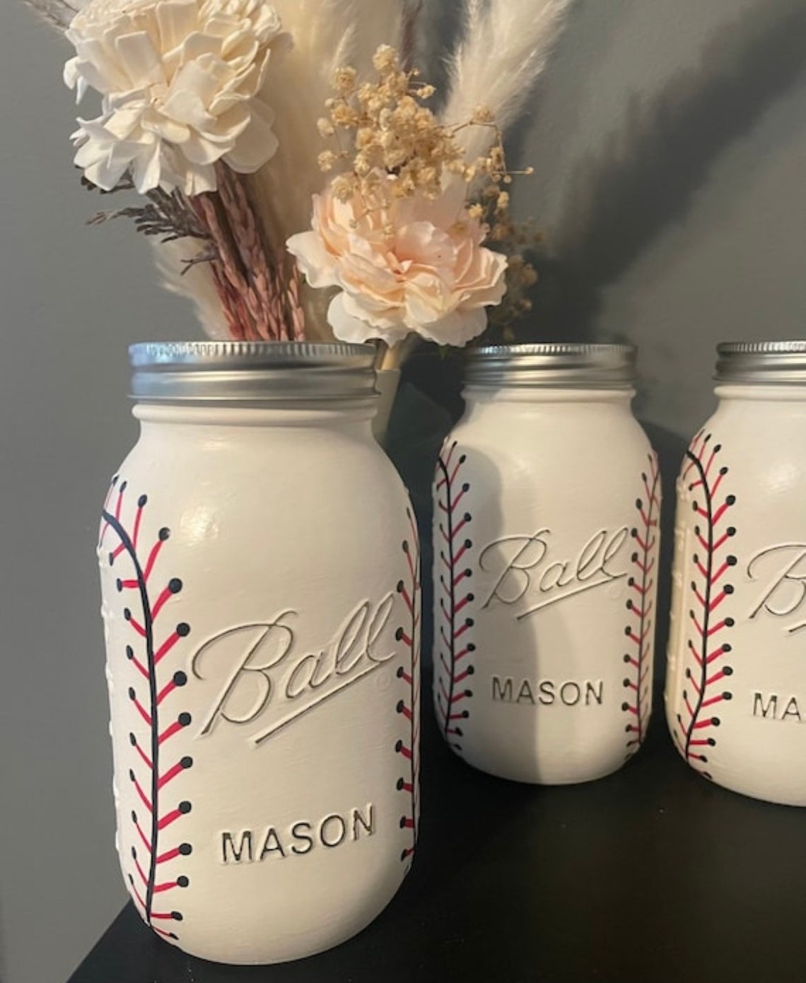 Quart Size Baseball Mason Jar Set, Baseball Vase, Baseball Jar Set ...