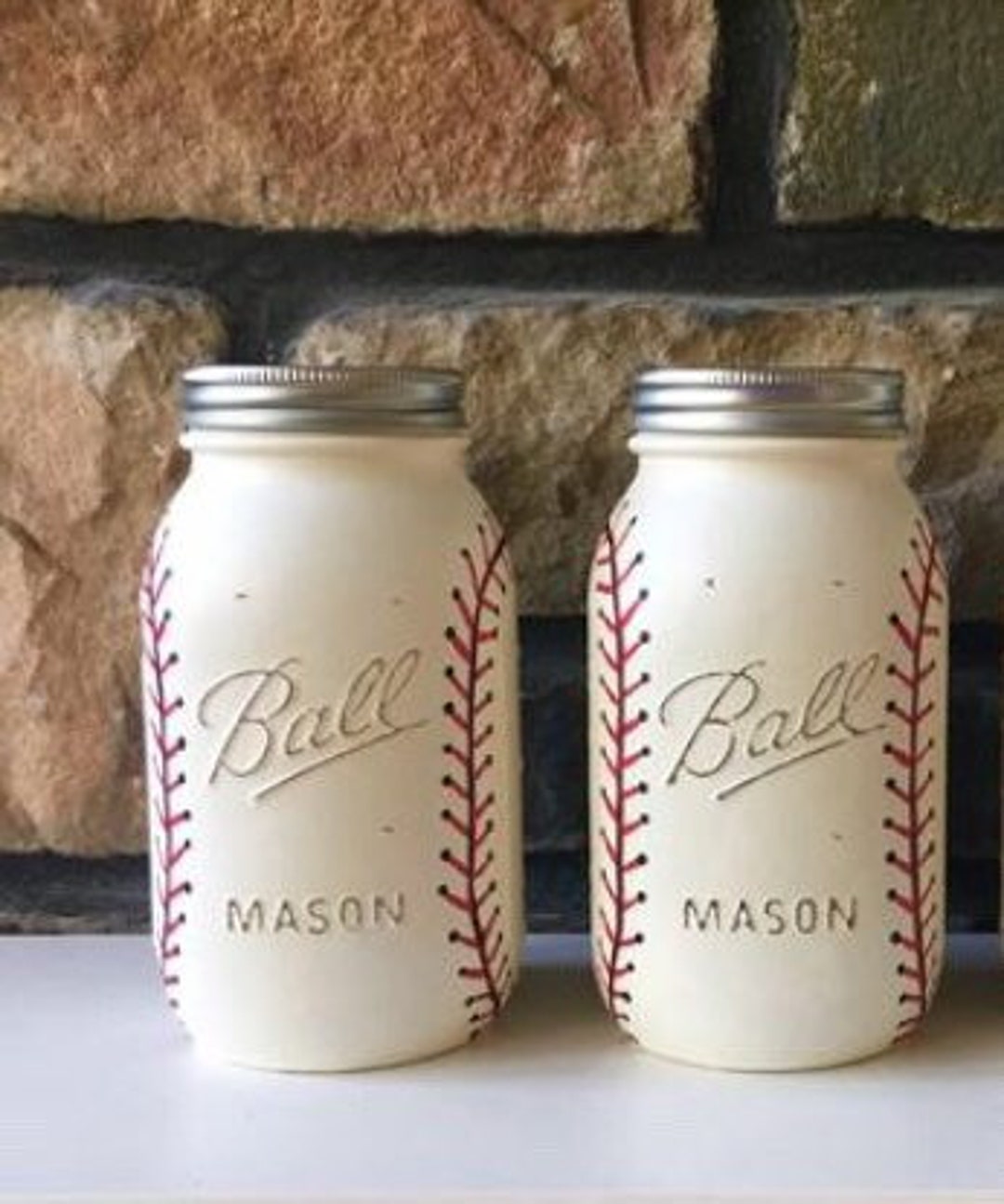 Bathroom Quart Size Baseball Mason Jar Set, Baseball Vase Holder ...