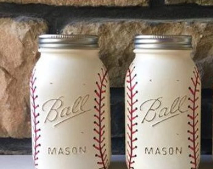 Bathroom Quart Size Baseball Mason Jar Set, Baseball Vase Holder ...