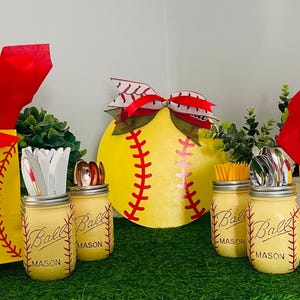 Softball Mason Jar Set: Hand Painted Party Centerpieces - Etsy