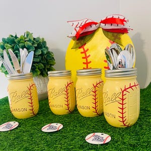 Softball Mason Jar Set: Hand Painted Party Centerpieces - Etsy