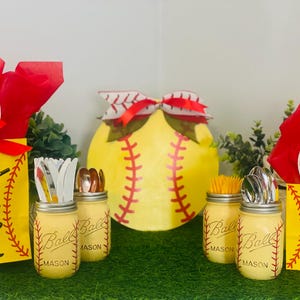 Softball Mason Jar Set: Hand Painted Party Centerpieces - Etsy
