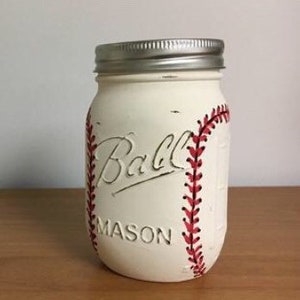 Bathroom Quart Size Baseball Mason Jar Set, Baseball Vase Holder ...