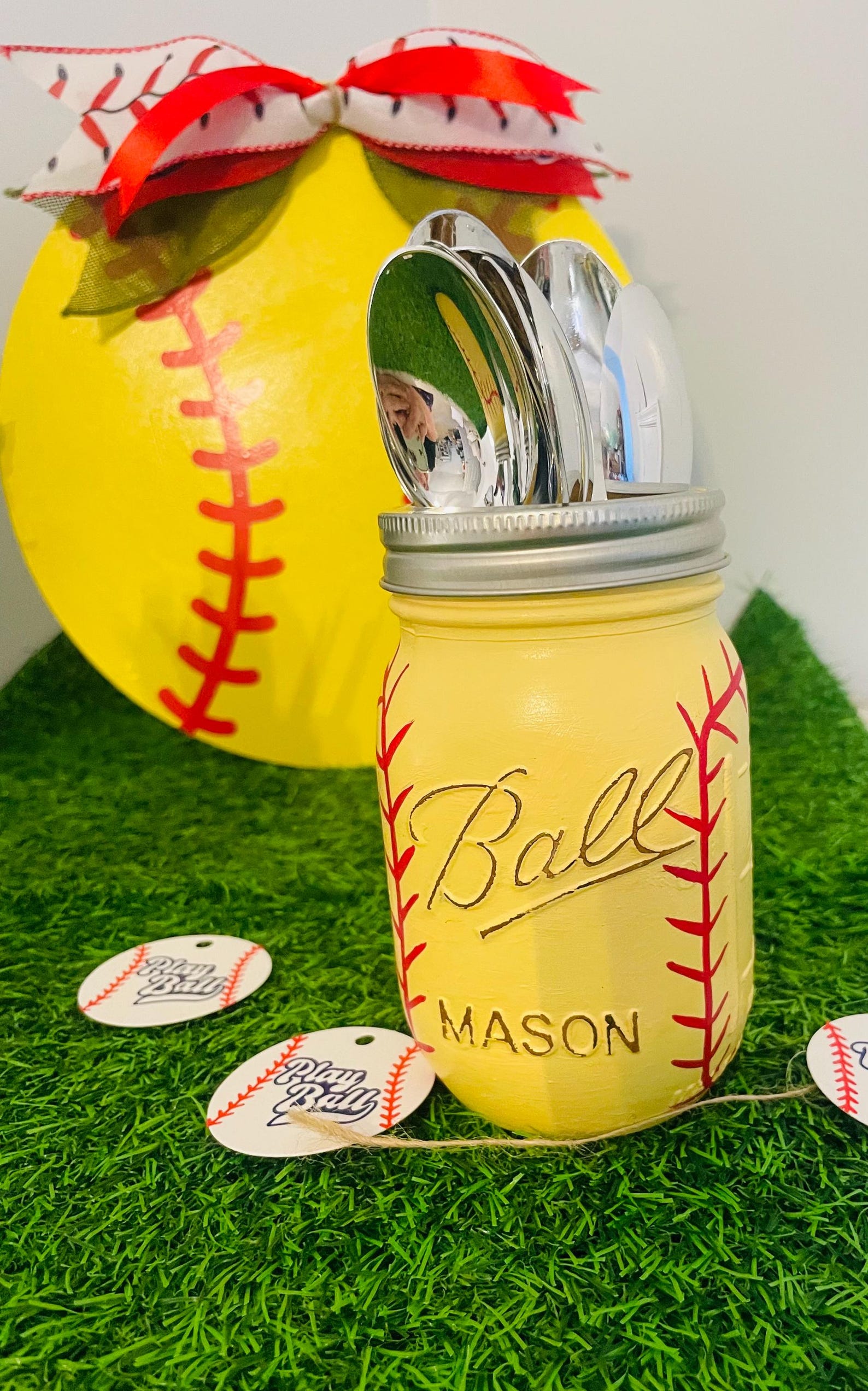 Hand Painted Softball Mason Jars: Party Decor Caddy, Set of 3 - Etsy