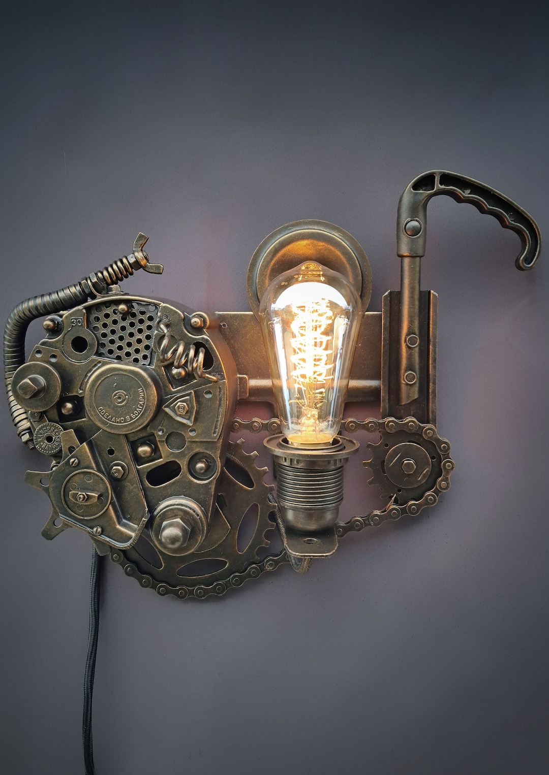 Wall Mounted Lamp, Recycled Metal, Steampunk Light, Bedside Lamp ...