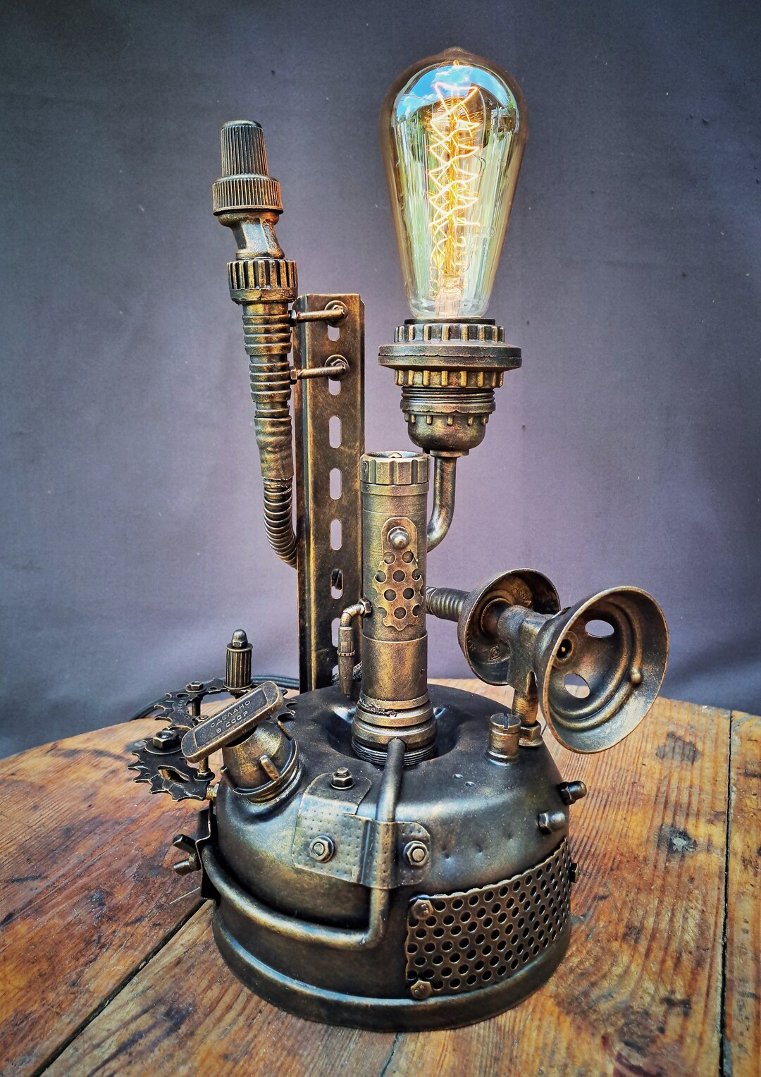 Steampunk Table Lamp, Rustic Industrial Desk Lamp, Reading Lamp ...