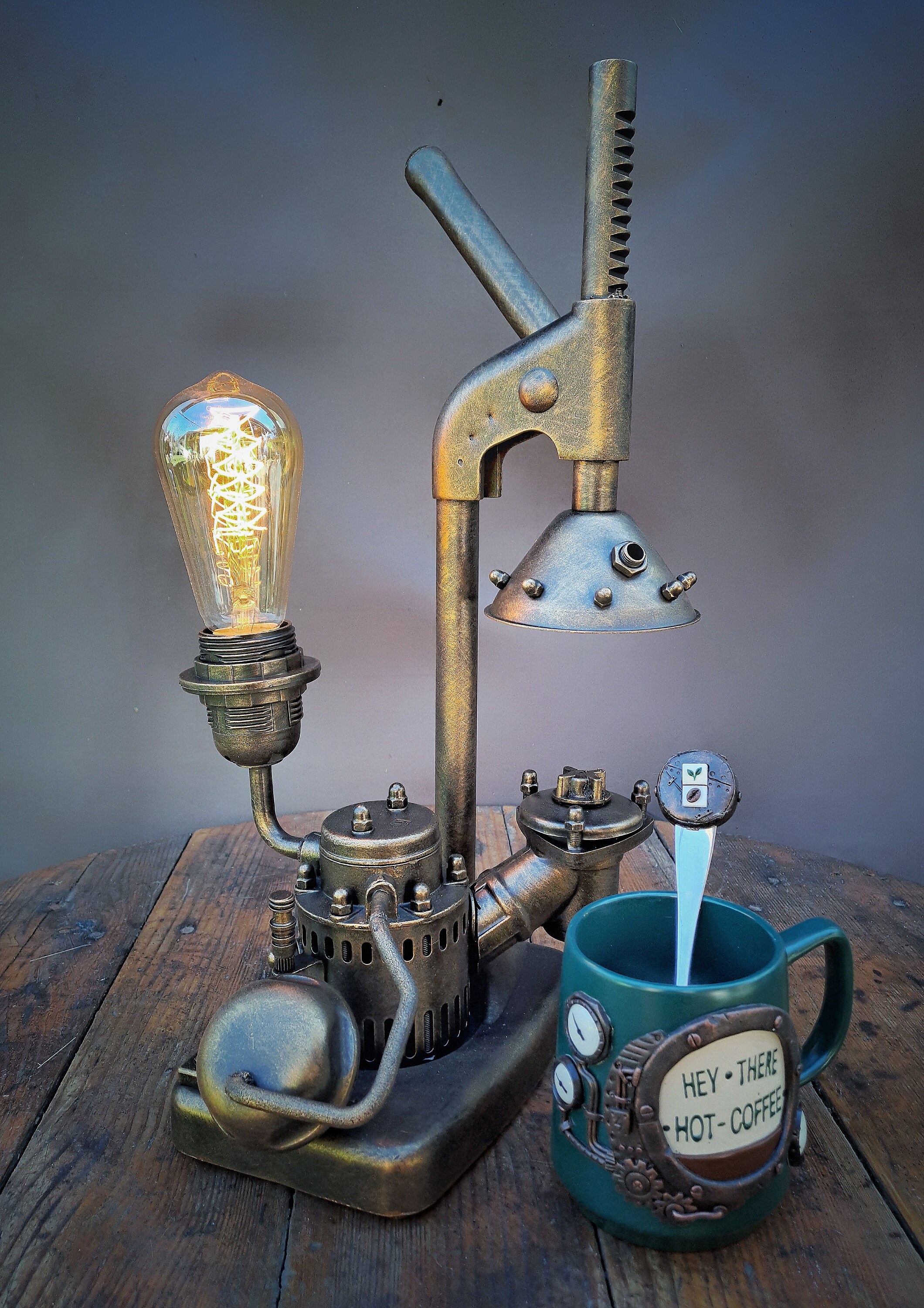 Steampunk Table Lamp, Rustic Industrial Desk Lamp, Reading Lamp ...