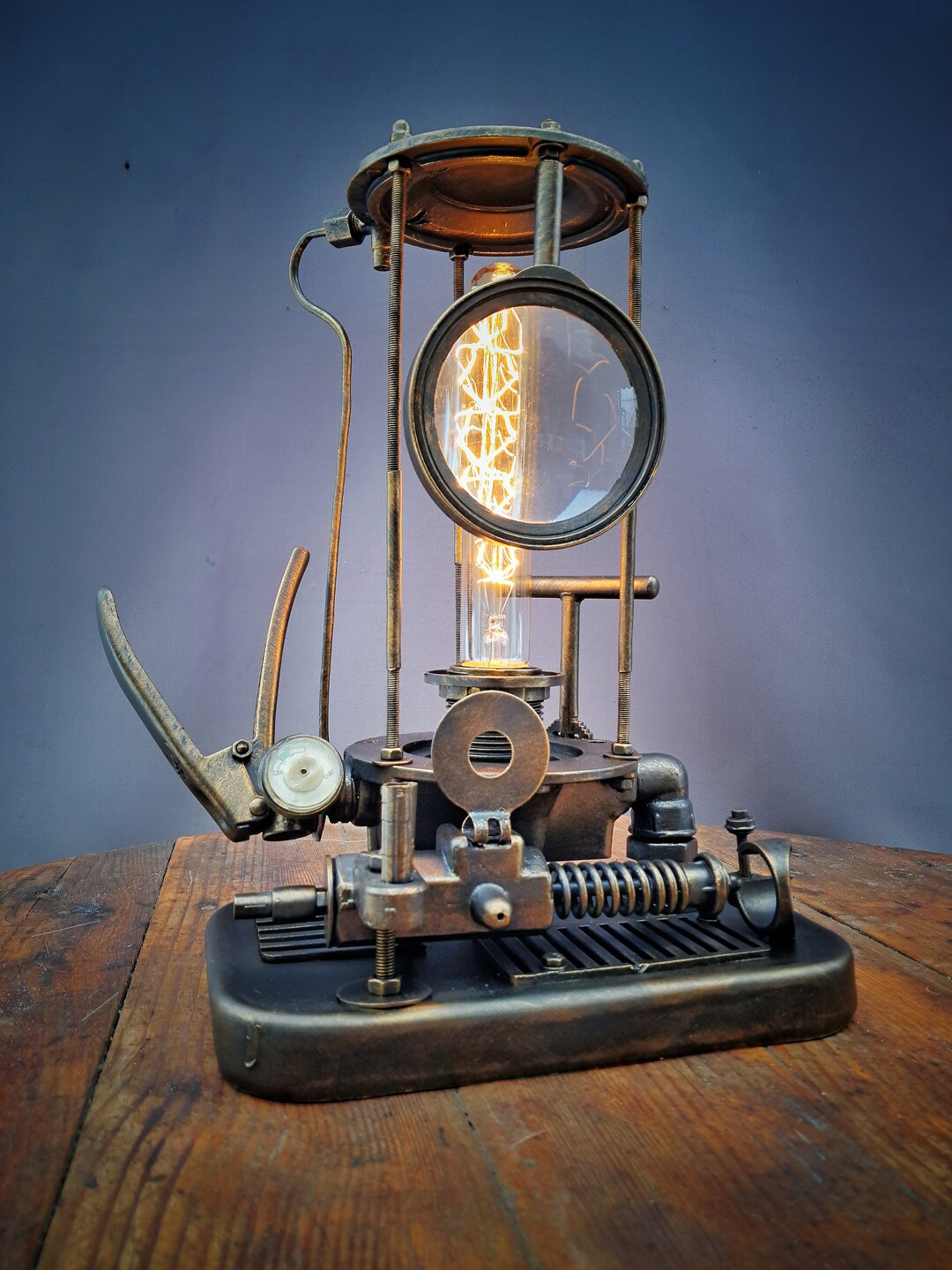 Steampunk Table Lamp With Magnifying Glass, Steampunk Lighting, Rustic ...