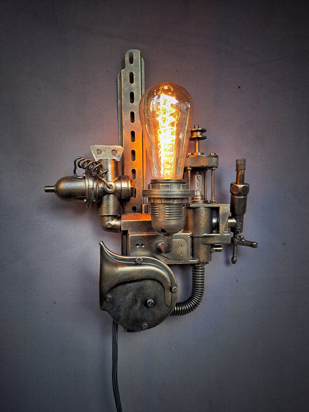 Wall Mounted Lamp, Recycled Metal, Steampunk Light, Bedside Lamp ...