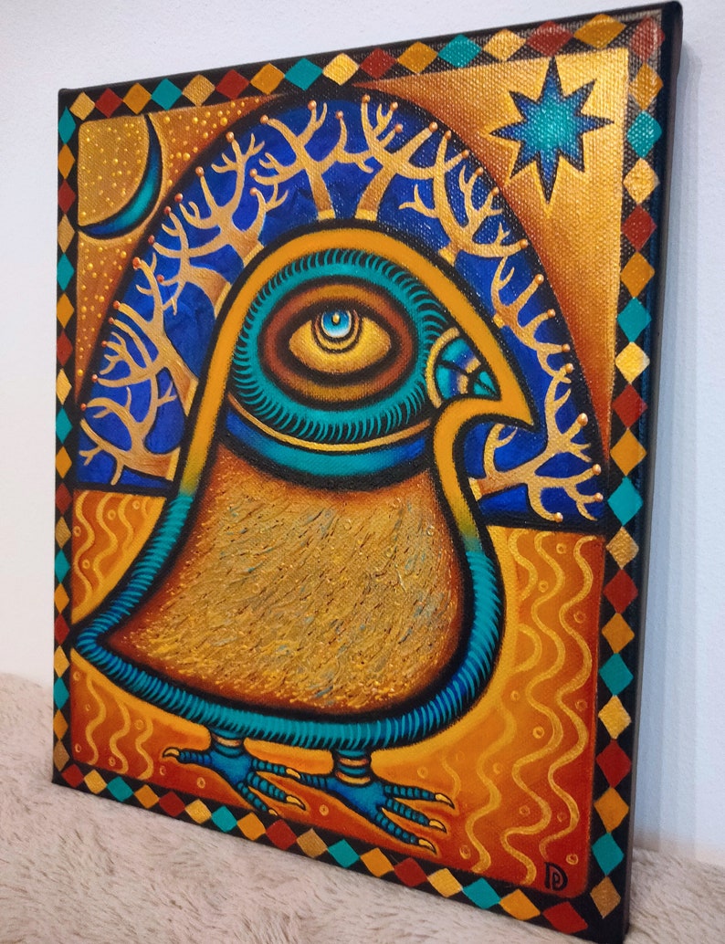 Bird Art Original Acrylic Painting Folk Art Bird Wall Decor - Etsy