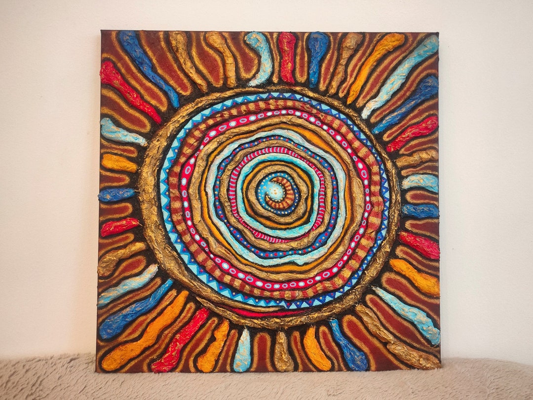 Sun Painting Original Acrylic Painting Folk Art Textured Wall Art Sun ...
