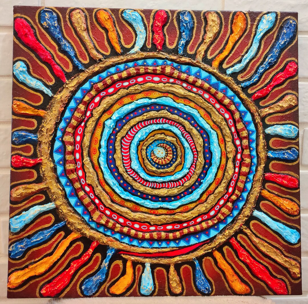 Sun Painting Original Acrylic Painting Folk Art Textured Wall Art Sun ...