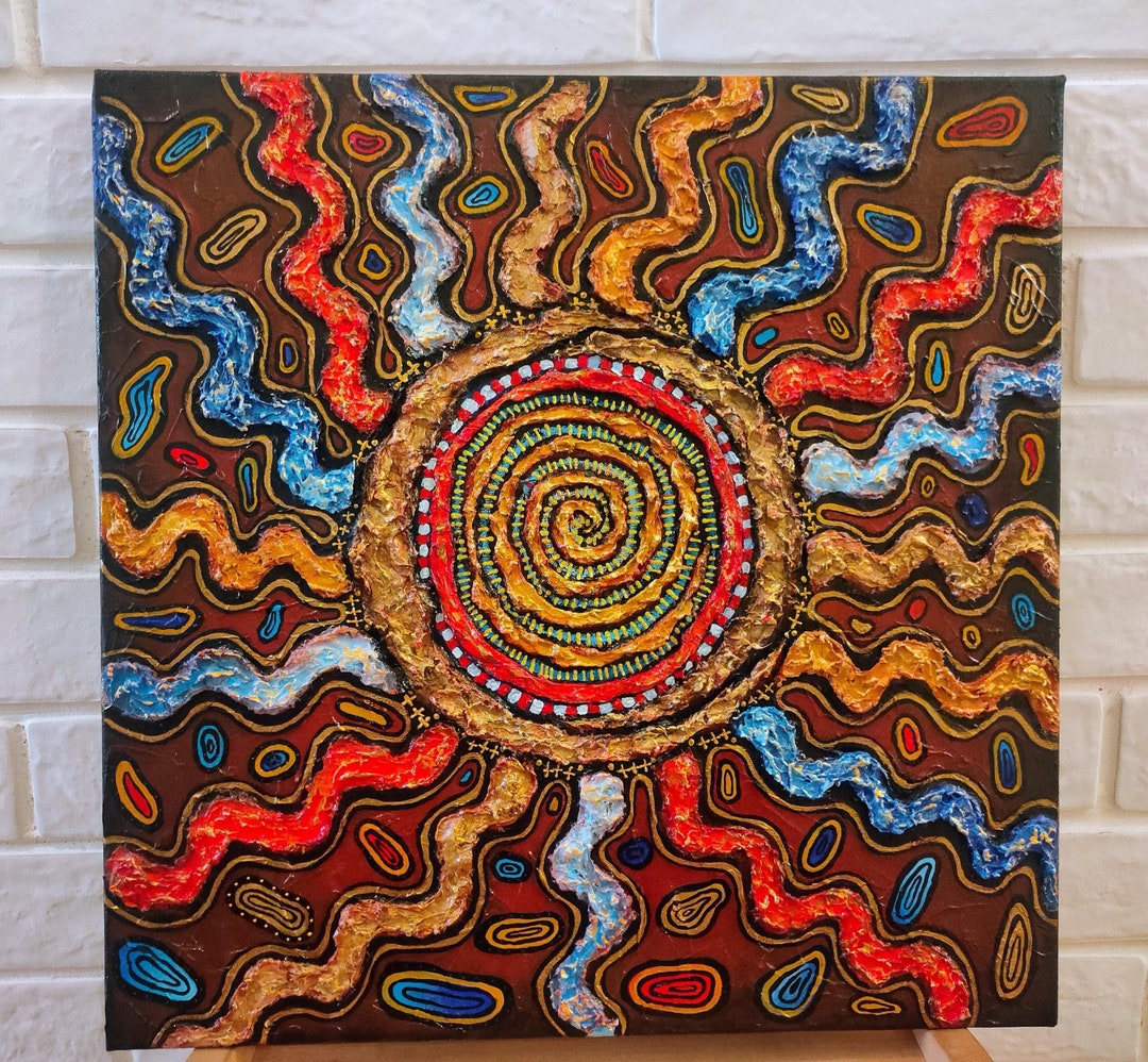 Sun Painting Original Acrylic Painting Folk Art Textured Wall Art Sun ...