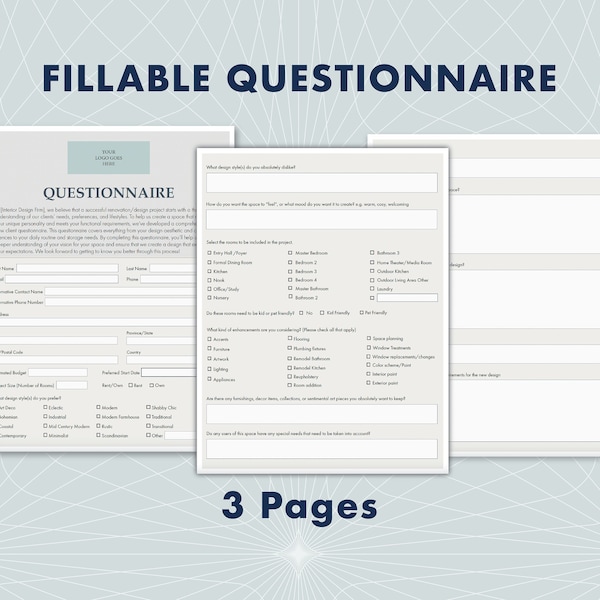 Fillable Pdf Interior Design Questionnaire - Etsy