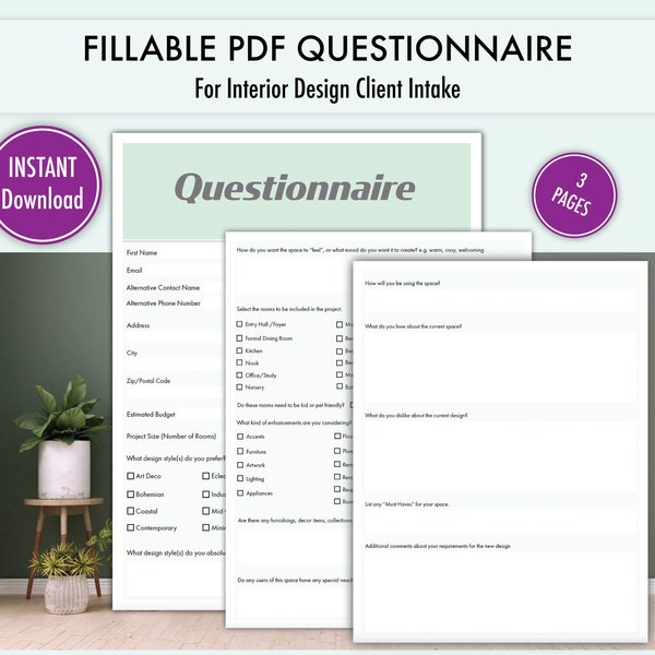 Fillable Pdf Interior Design Questionnaire - Etsy