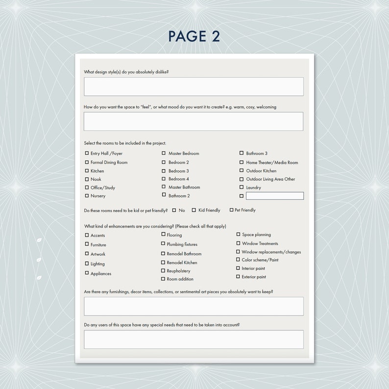 Interior Design Questionnaire, Customized Client Questionnaire ...