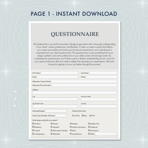 Interior Design Questionnaire, Customized Client Questionnaire ...