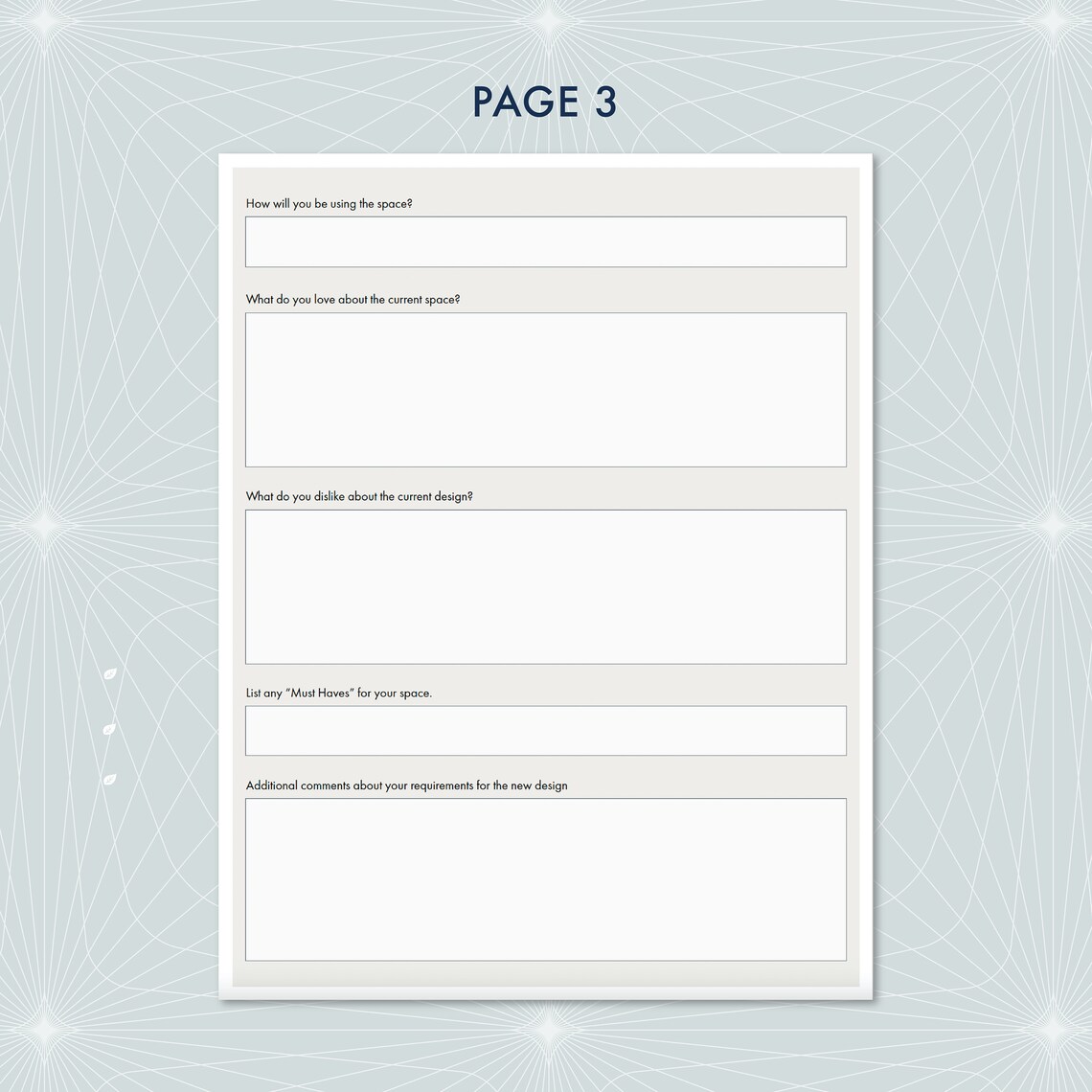 Interior Design Questionnaire, Customized Client Questionnaire ...