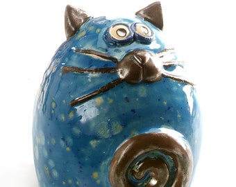 Blue Ceramic Cat - Etsy