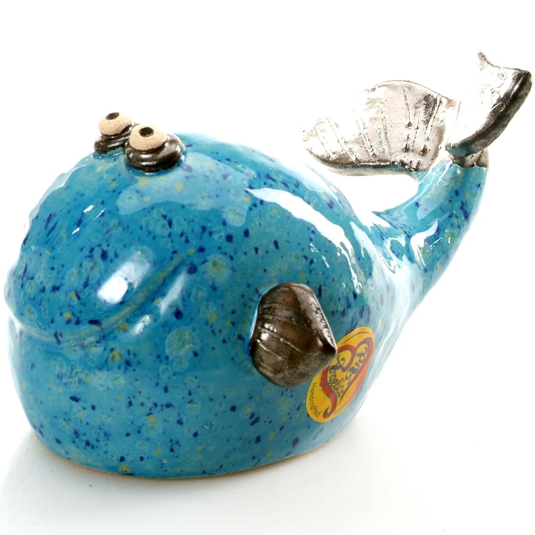 Hand Sculptured Blue Whale Ceramic Ornament: Silver Tail Decor - Etsy