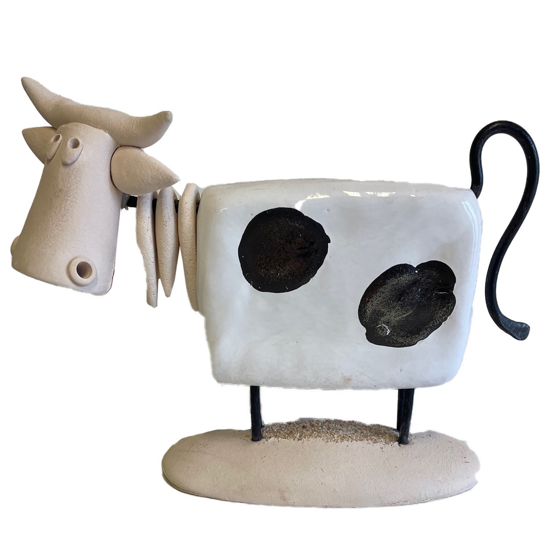 Contemporary Ceramic Cow Sculpture in White and Black Patches - Etsy