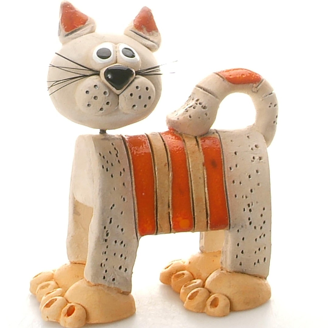Ginger Striped Ceramic Cat With Natural Bristle Whiskers Cool Gift for ...