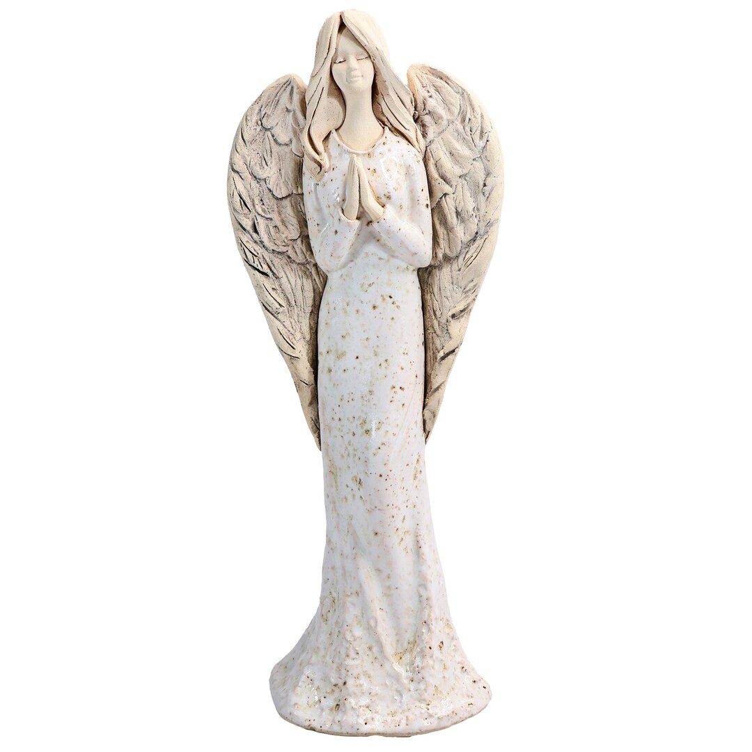 White Ceramic Angel Statue Large Table Standing Contemporary Ceramic ...