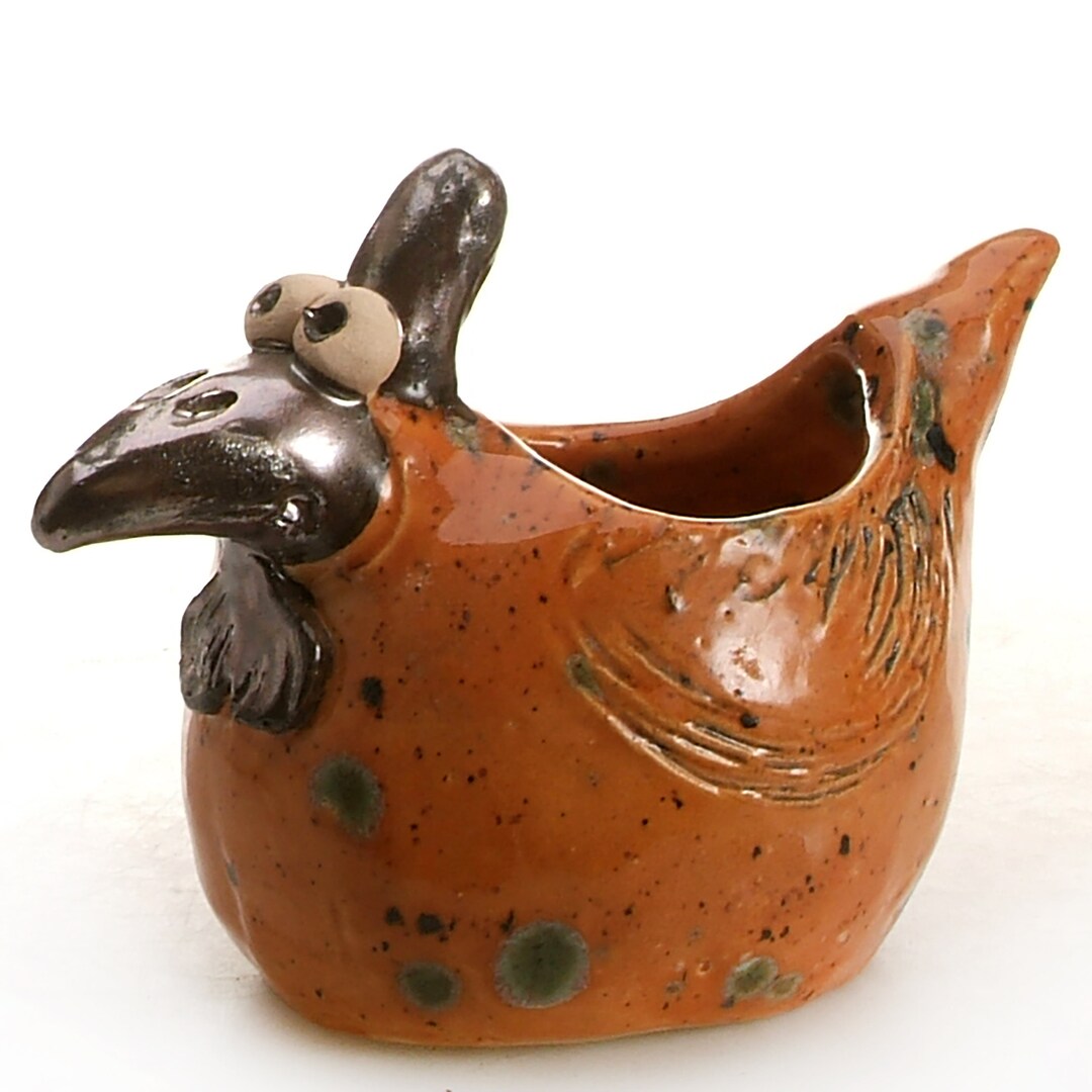 Handmade Ceramic Chicken Plant Pot: Ginger Glaze Desk Tidy - Etsy