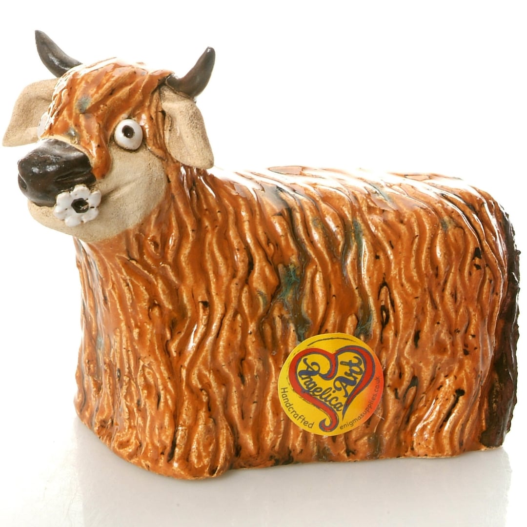 Ceramic Highland Cow Figurine in Ginger, Quirky Gift Hand Made Funky ...
